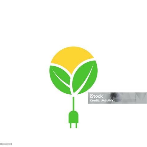 녹색 재생 가능 에너지 로고 잎 플러그 에코 파워 아이콘 벡터 일러스트 레이 션 디자인 서식 파일을 충전 케이블로 태양 0명에 대한 스톡 벡터 아트 및 기타 이미지 Istock