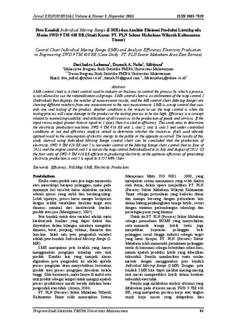 Pdf Control Chart Individual Moving Range Imr And Analysis Efficiency Electricity Production