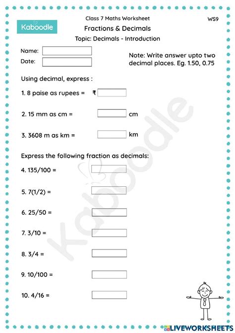 Fractions And Decimals Decimals Introduction Worksheet Live