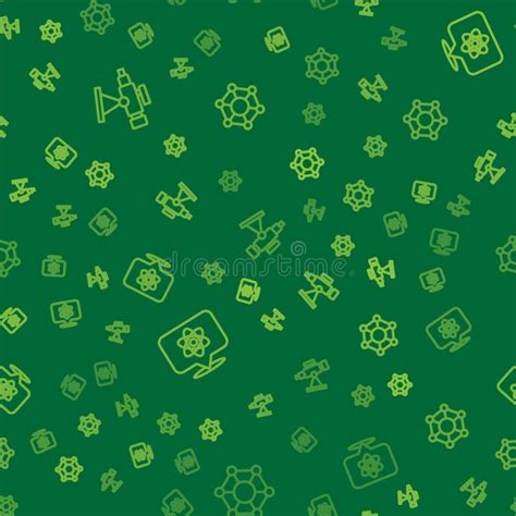 Set Line Telescope Atom And Molecule On Seamless Pattern Vector Stock Illustration
