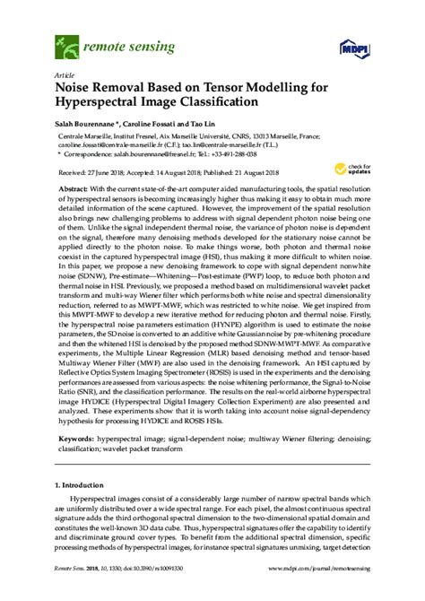 Pdf Noise Removal Based On Tensor Modelling For Hyperspectral Image