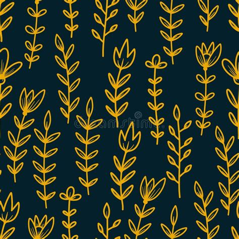 Seamless Pattern With Hand Drawn Flowers Vector Illustration Stock