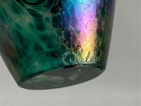 Signed Robert Held Iridescent Pulled Feather Art Glass Perfume Bottle
