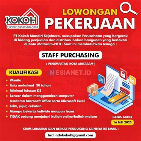 Lowongan Kerja Purchasing Staff Di Pt Kokoh Mandiri Sejahtera Mataram