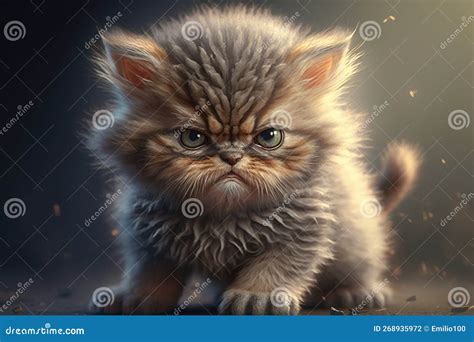 Cute Kitten With Angry Face Illustration Generative Ai Stock