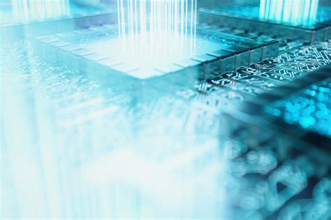 Ai인공 지능 개념입니다 기계 학습 빛나는 트랙이 있는 회로 기판의 중앙 컴퓨터 프로세서 인코딩된 데이터입니다 회로 배경 3d 그림을 통해 컴퓨터 칩 3차원 형태에 대한