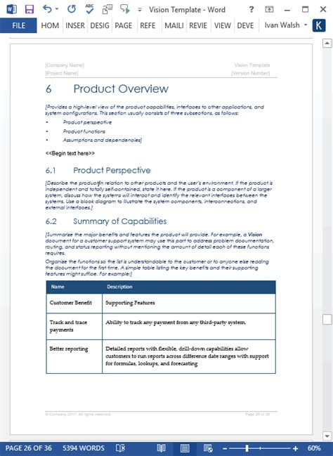 Vision Document Template Ms Office Templates With Ai Prompts