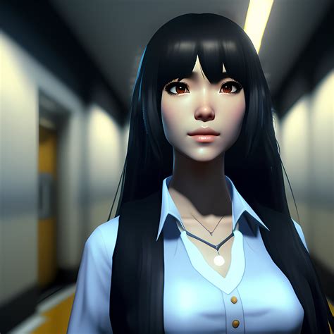Lexica 3d Low Poly Render Of Anime Girl With Long Black Hair Black Eyes Blunt