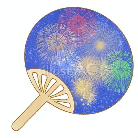 花火のうちわのイラストイラスト No 24019111／無料イラストフリー素材なら「イラストac」