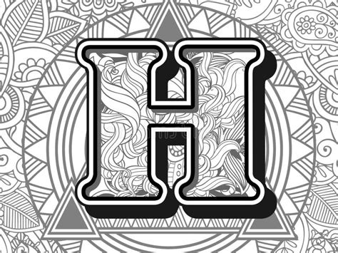 Zentangle Stylized Alphabet Letter H Black And White Hand Drawn Doodle