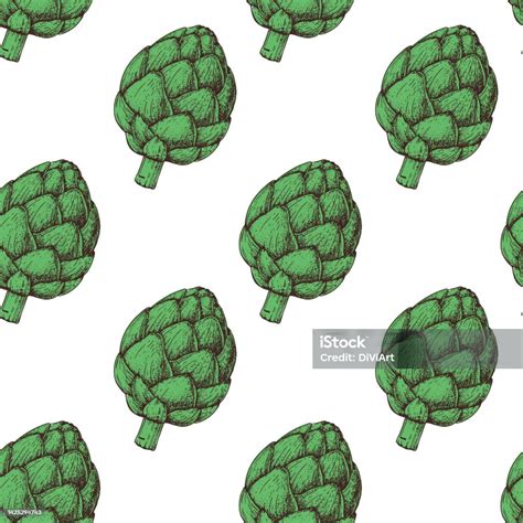 아티 초크 원활한 패턴 손으로 그린 배경 벡터 일러스트레이션 손 그리기 그림 아티 초크 야채 손으로 그린 배경 0명에 대한 스톡 벡터 아트 및 기타 이미지 Istock