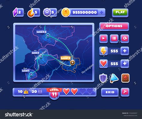 Game Map Levels Fantasy Game Ui Stock Vector Royalty Free