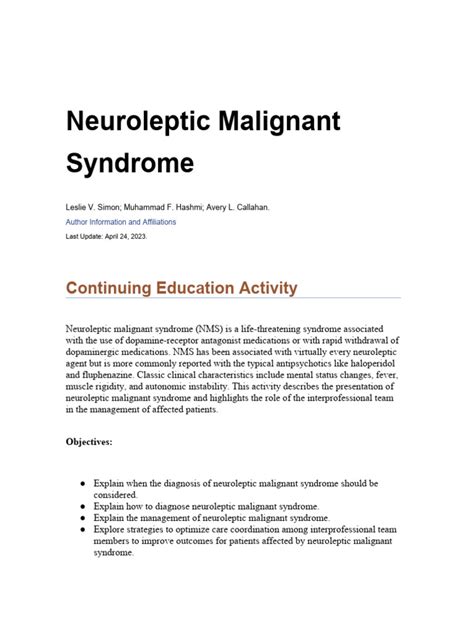 Neuroleptic Malignant Syndrome Pdf Antipsychotic Diseases And