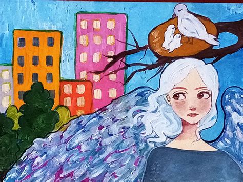 Картина гуашью Люди птицы Кристина Луна