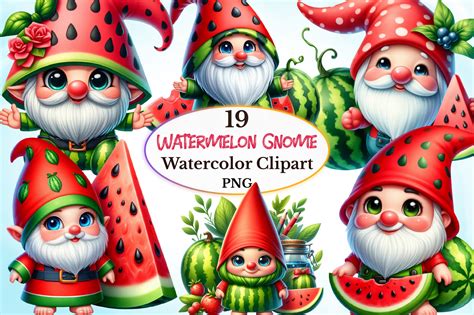 Watercolor Watermelon Gnome Clipart Graphic By Craftvillage · Creative