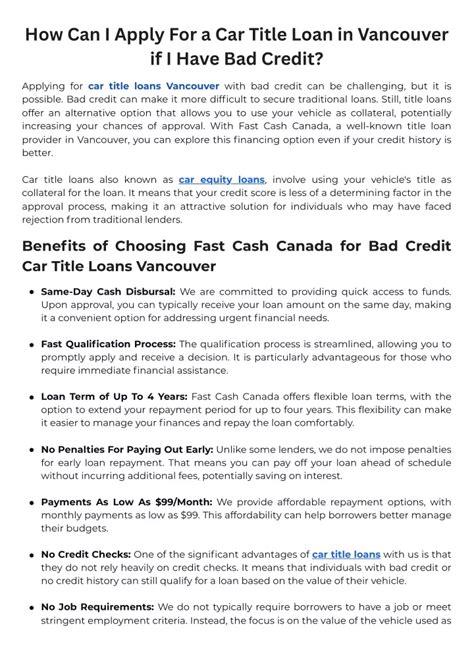 PPT How To Apply For A Car Title Loan In Vancouver With Bad Credit
