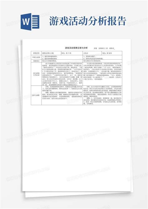 幼儿园游戏活动观察记录与分析5篇word模板下载编号lwmogbdy熊猫办公