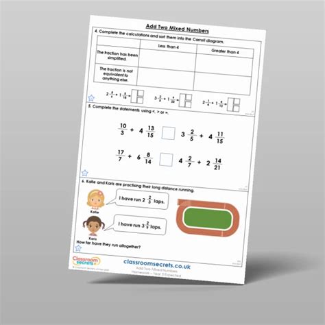 year 5 add two mixed numbers mixed activity resource classroom secrets