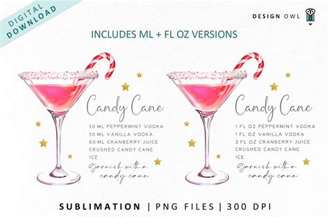 Candy Cane Christmas Cocktail Recipe Illustration So Fontsy