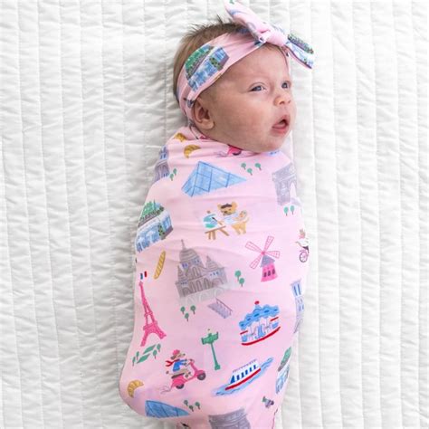 Pink Weekend In Paris Swaddle And Luxe Bow Headband Set Bow Headband