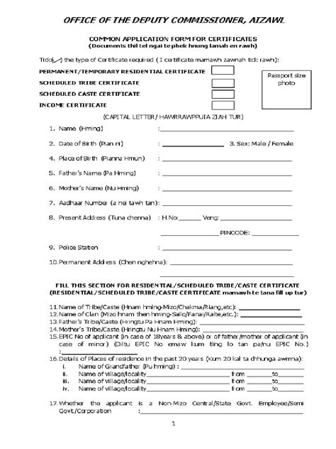 Mizoram Resident Certificate Application Form Pdf Instapdf