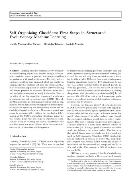 PDF Self Organizing Classifiers First Steps In Structured Evolutionary Machine Learning