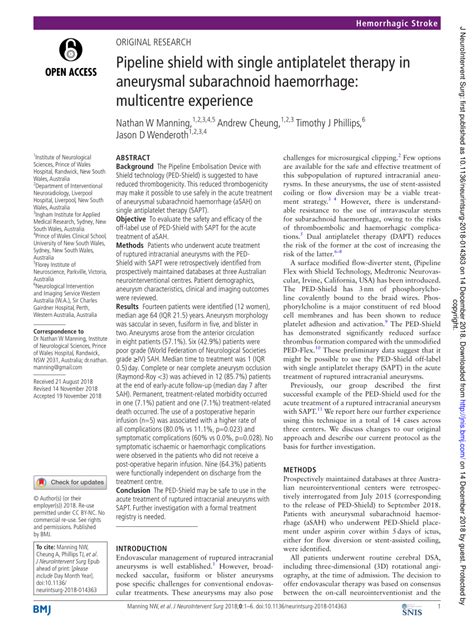 Pdf Pipeline Shield With Single Antiplatelet Therapy In Aneurysmal Subarachnoid Haemorrhage