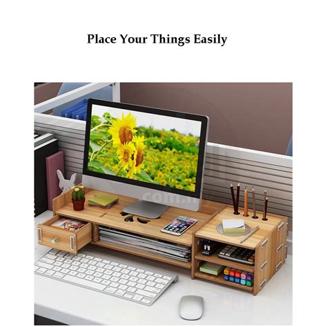 Multi Functional Computer Shelf Office Babe DIY Wooden Desktop Storage Organizer Rak Almari