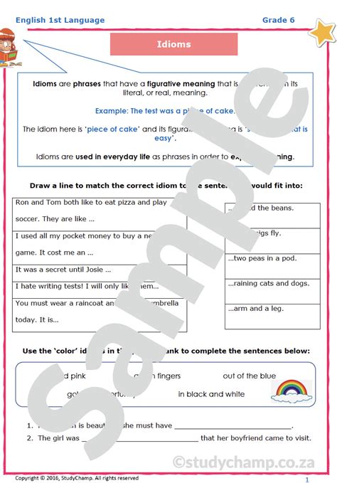 Grade 6 English Worksheet Idioms