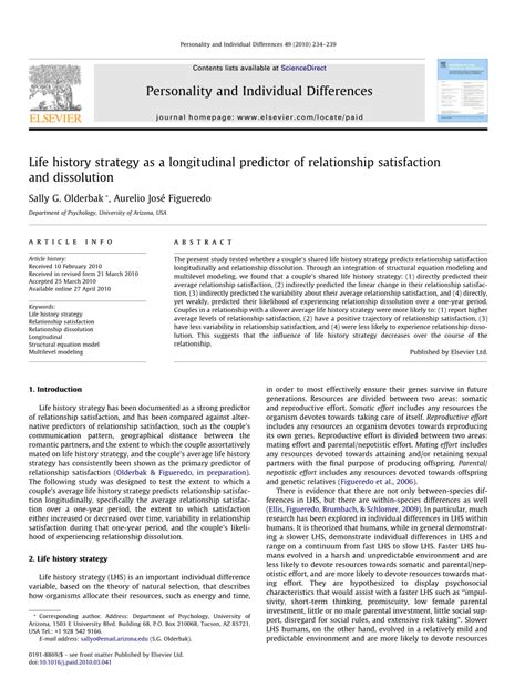 Pdf Life History Strategy As A Longitudinal Predictor Of Relationship
