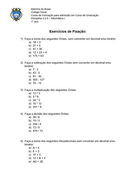 Exercícios De Fixação Sobre Mudanças De Base Na Psrte De Informática Pdf