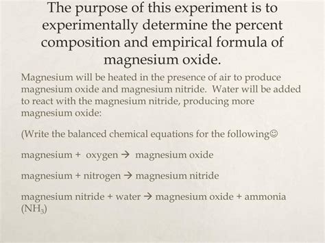 Ppt Determination Of The Empirical Formula Of Magnesium Oxide