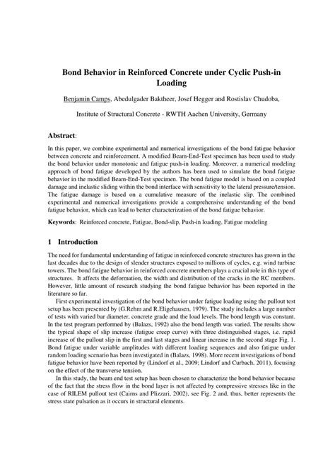 Pdf Bond Behavior In Reinforced Concrete Under Cyclic Push In Loading