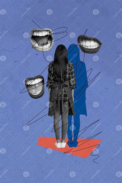 Vertical Photo Collage Of Scream Mouth Faceless Human Bullying Concept