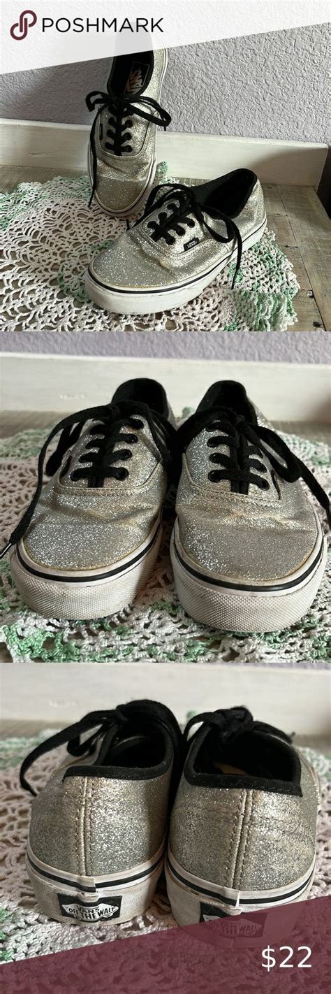 Coolest Vans Silver Glitter Lace Up Tennis Shoes Women Sz 7 And Mens Sz 5