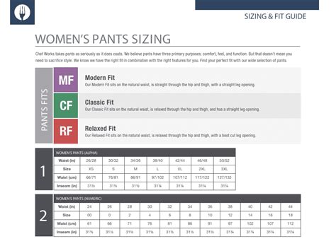 Womens Pants Sizing Chart Download Printable Pdf Templateroller