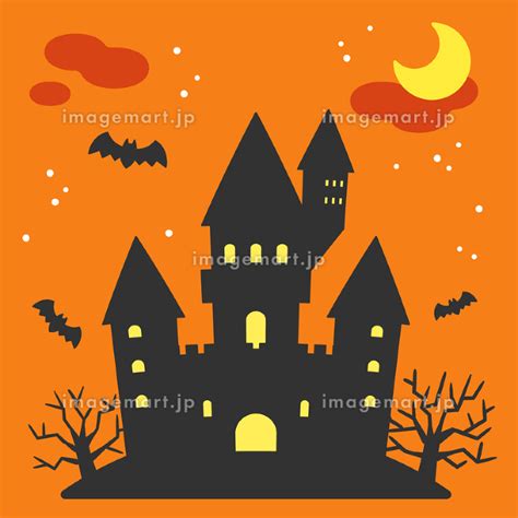 ハロウィン・夜の不気味なお城／橙のイラスト素材 142724764 イメージマート