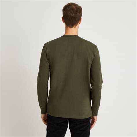 Tee Shirt Manches Longues Col Tunisien Vert Fonce Monoprix Homme