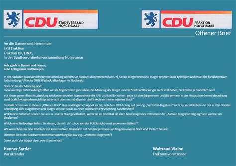 Offener Brief - CDU Hofgeismar
