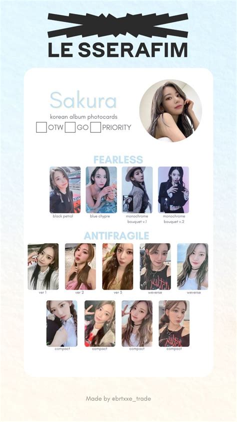 LE SSERAFIM SAKURA KOREAN ALBUM PHOTOCARDS TEMPLATE Kpop