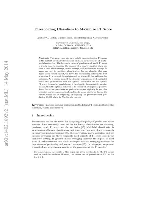 Thresholding Classifiers To Maximize F1 Score Deepai