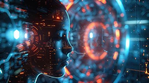 A Futuristic Close Up Of Woman In Augmented Reality Immersed In Digital World Stock Image