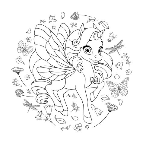 Unicorn Butterfly Coloring Page Coloring Pages
