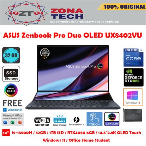 Jual Asus Zenbook Pro 14 Duo Ux8402vu I9 13900h Rtx4050 32gb 1tb Ssd 14