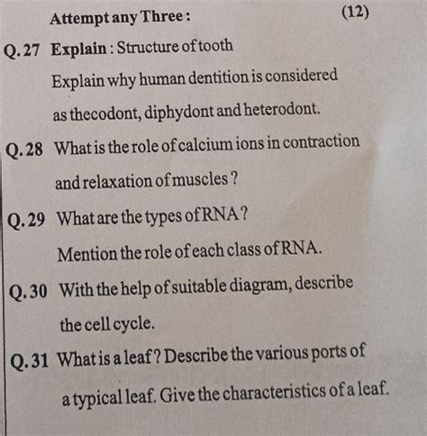 attempt any three 12 q 27 explain structure of tooth explain why hu