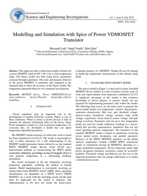 Modelling And Simulation With Spice Of Power Vdmosfet Transistor Download Free Pdf Mosfet