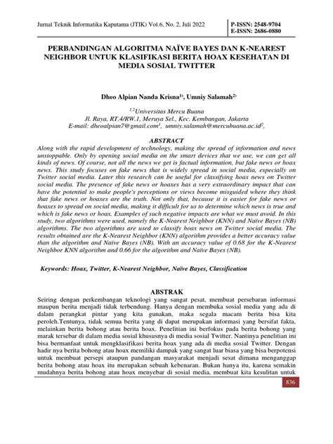 1perbandingan Algoritma Naïve Bayes Dan K Nearest Pdf