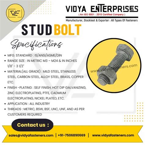 High Tensile Steel Astm A193 Grade B7 Stud Bolt For Industrial At ₹ 10