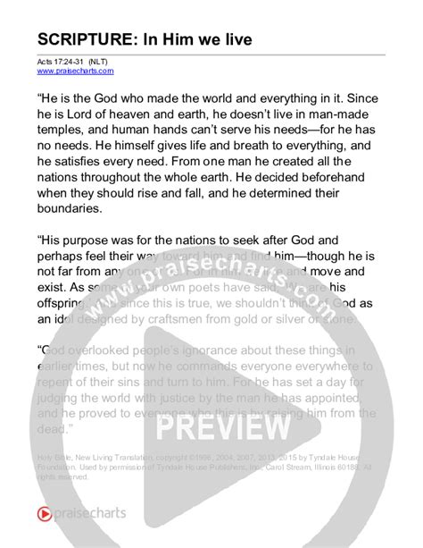 In Him We Live Acts 17 Sheet Music Pdf Scripture Praisecharts