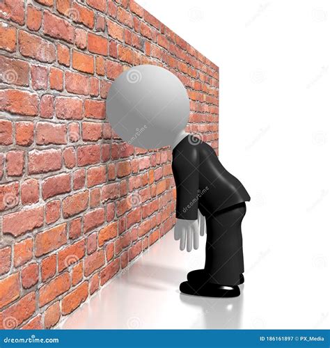 Cartoon Character Banging Head Against The Wall 3d Illustration Stock Illustration